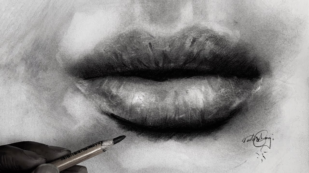 How To Draw Realistic Lips With Charcoal Lipstutorial Org