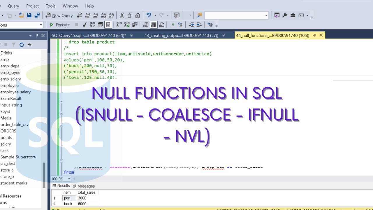 Sql Null Function In Sql Isnull Coalesce Ifnull Nvl Youtube