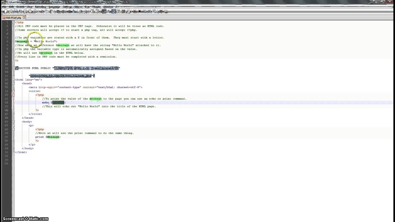Lesson 1 Hello World Php Tutorial Learn Php Youtube