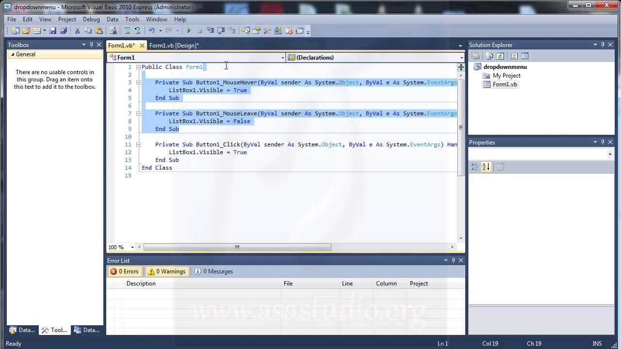 Visual Basic 2010 Tutorial Pembuatan Costum Drop Down Menu Youtube
