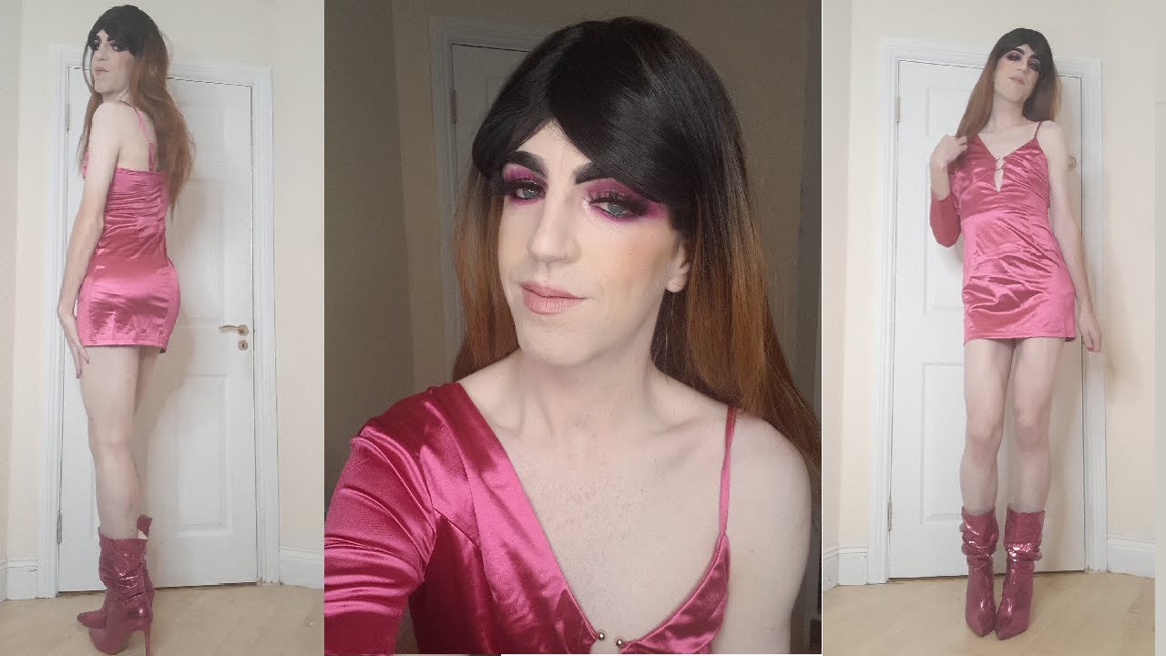 Crossdresser Femboy Boy To Girl Sexy Pink Satin Dress Youtube