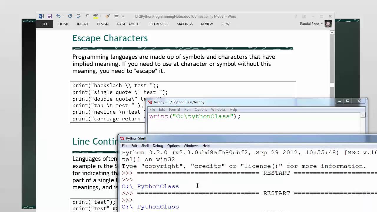 Python Mod02 06 Escape Characters Youtube
