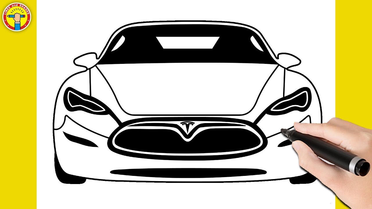 How To Draw A Tesla Car Step By Step Tesla Easy Drawing Tutorial
