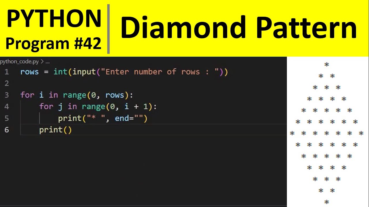 Python Program 42 Print Diamond Shape Star Pattern In Python Youtube