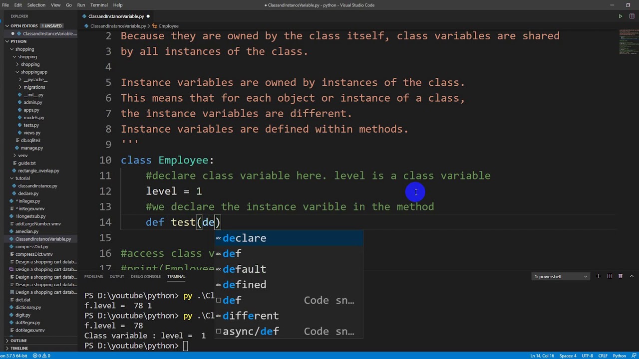 Class And Instance Variables In Python Youtube