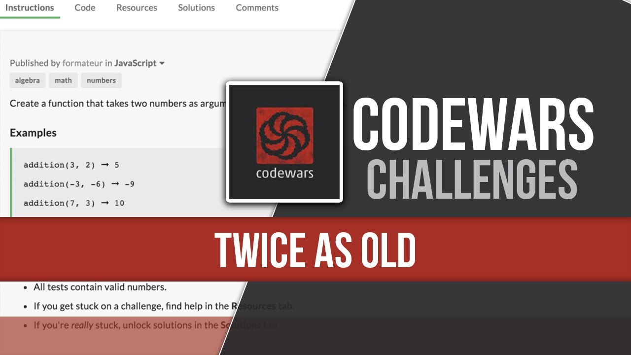Twice As Old Codewars Javascript Tutorial Youtube