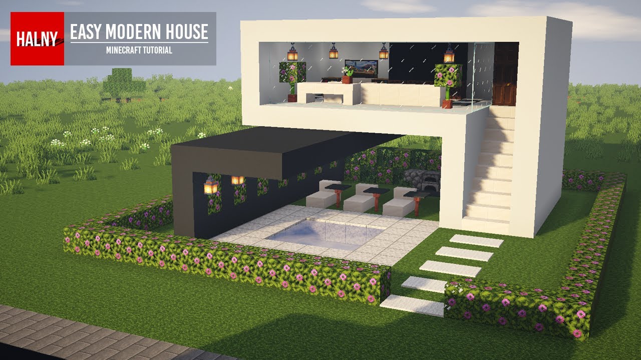 Easy Modern House In Minecraft Tutorial Youtube