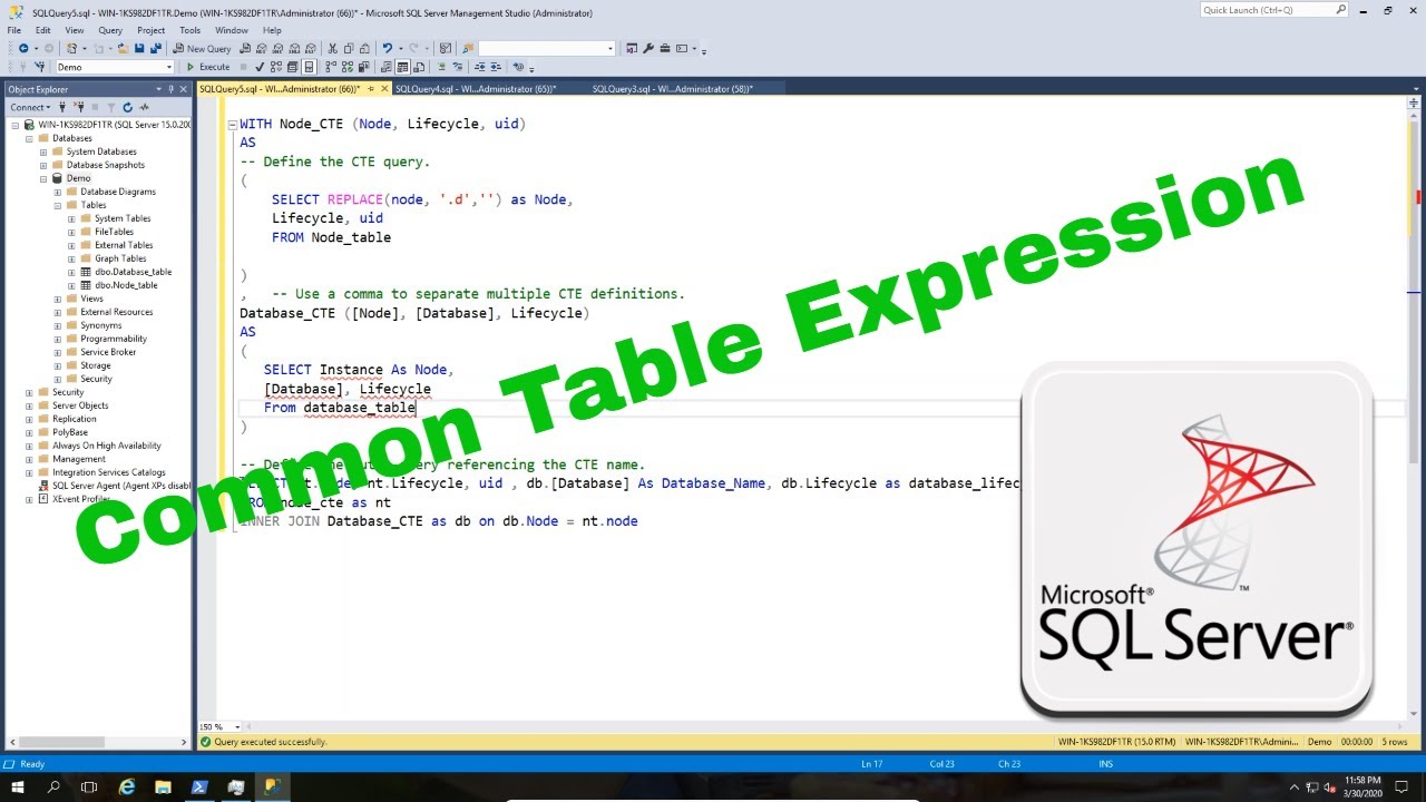 Sql Server Common Table Expression Vs Joins Youtube