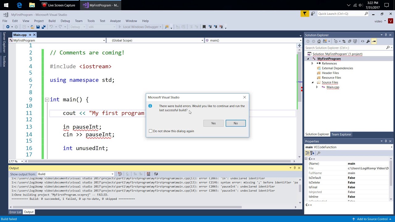 Debugging Syntax Errors In Visual Studio Youtube