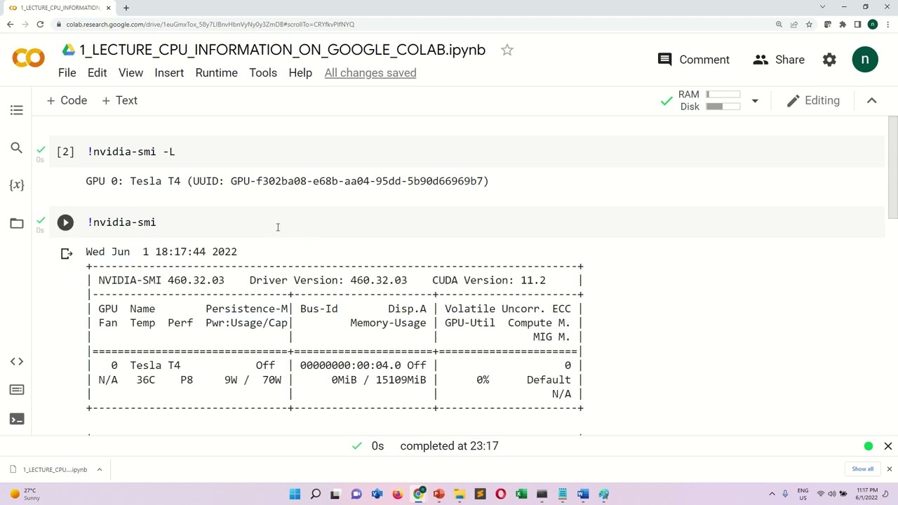2 Lecture Google Colab Gpu Information Youtube