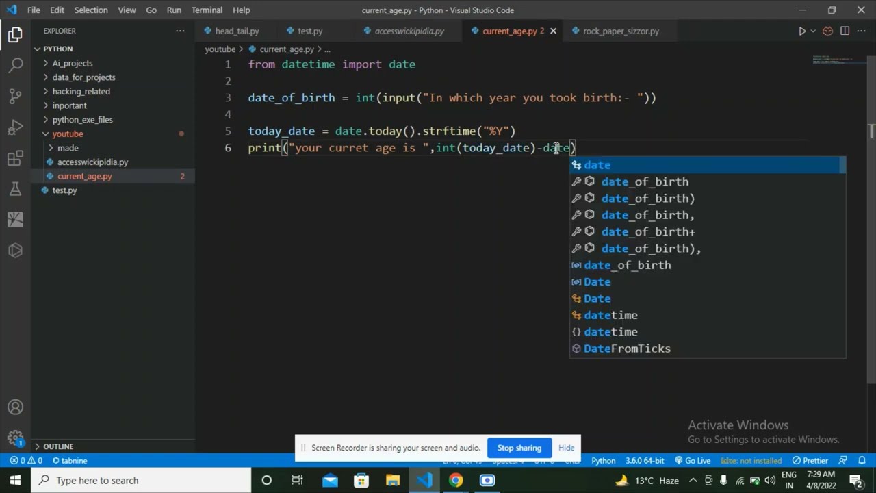 Python Program To Calculate Age Using Date Of Birth Youtube