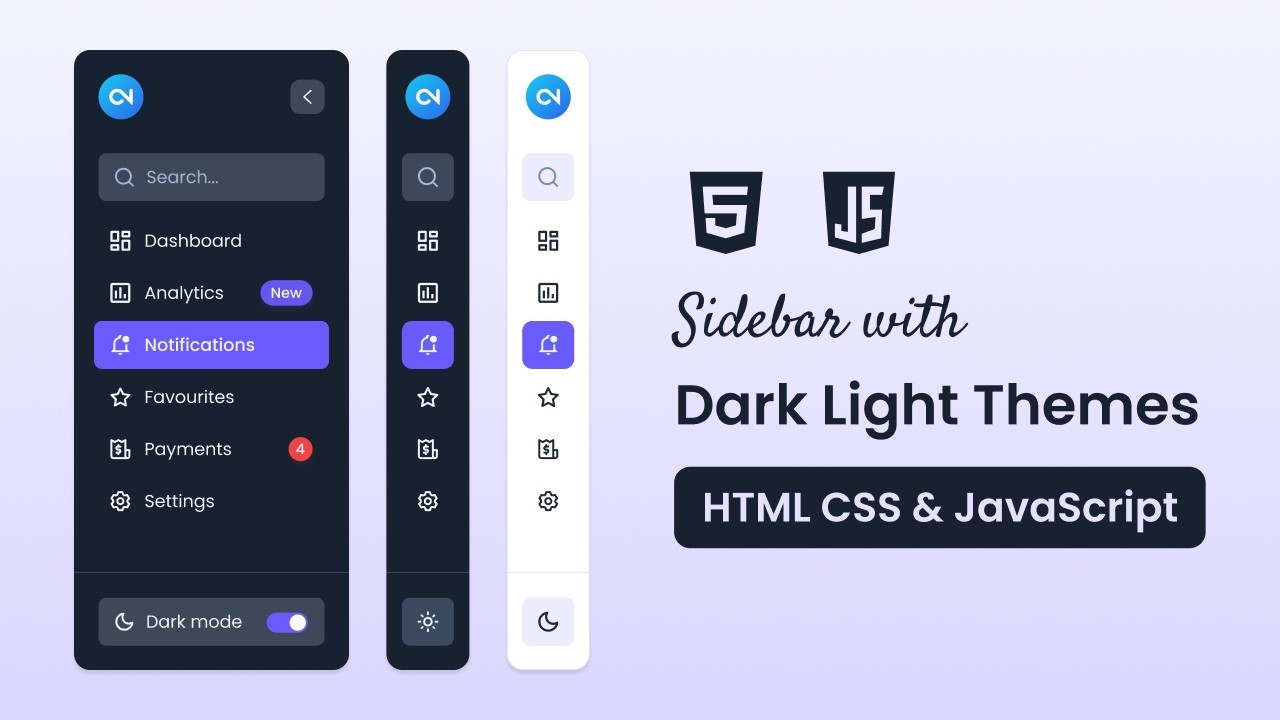 Create A Sidebar Menu With Dark Light Themes In Html Css Javascript