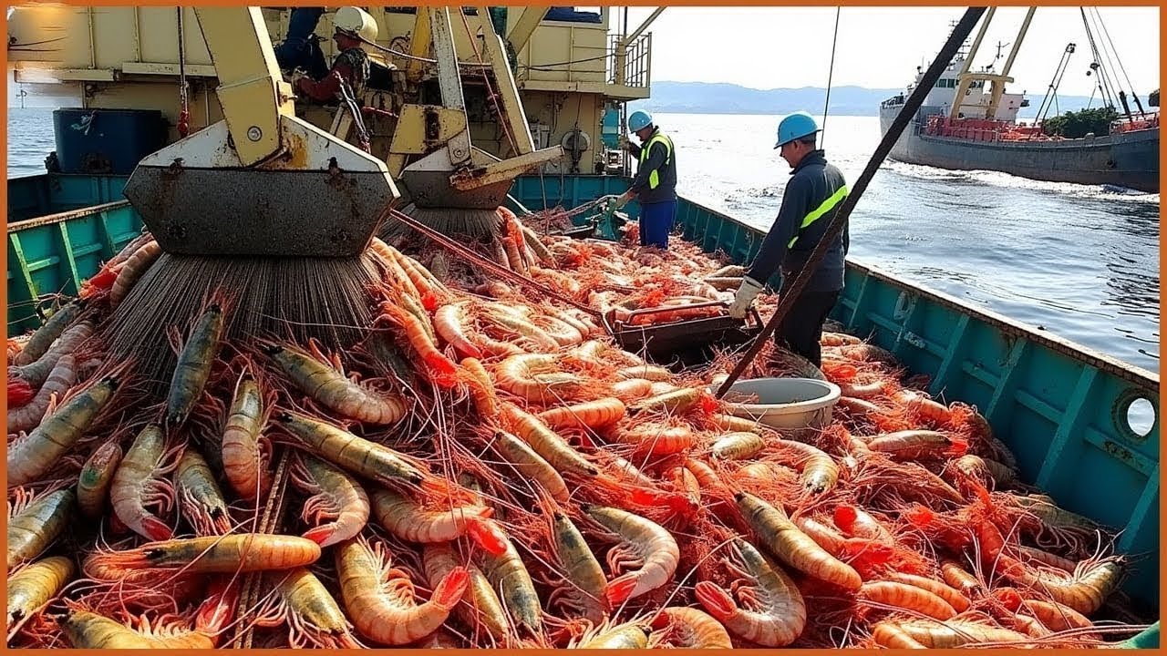 Unbelievable Red Shrimp Harvest Hundreds Of Tons Hauled Aboard Mega