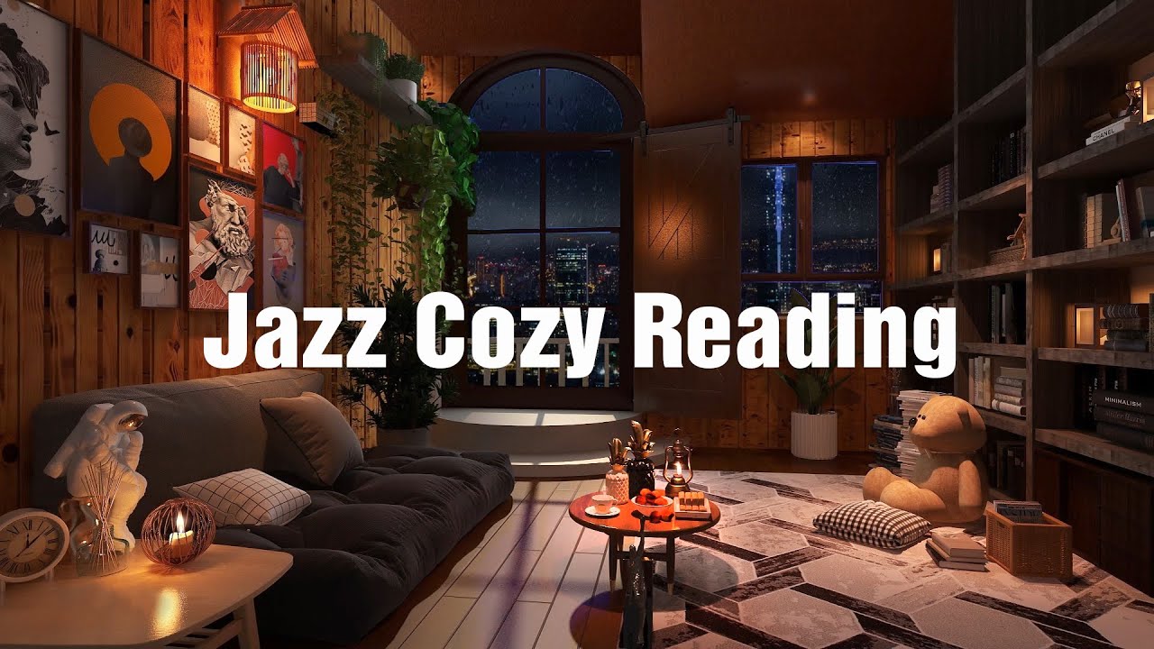 Smooth Jazz Music In Cozy Reading Nook Ambience With Gentle Rain Sounds