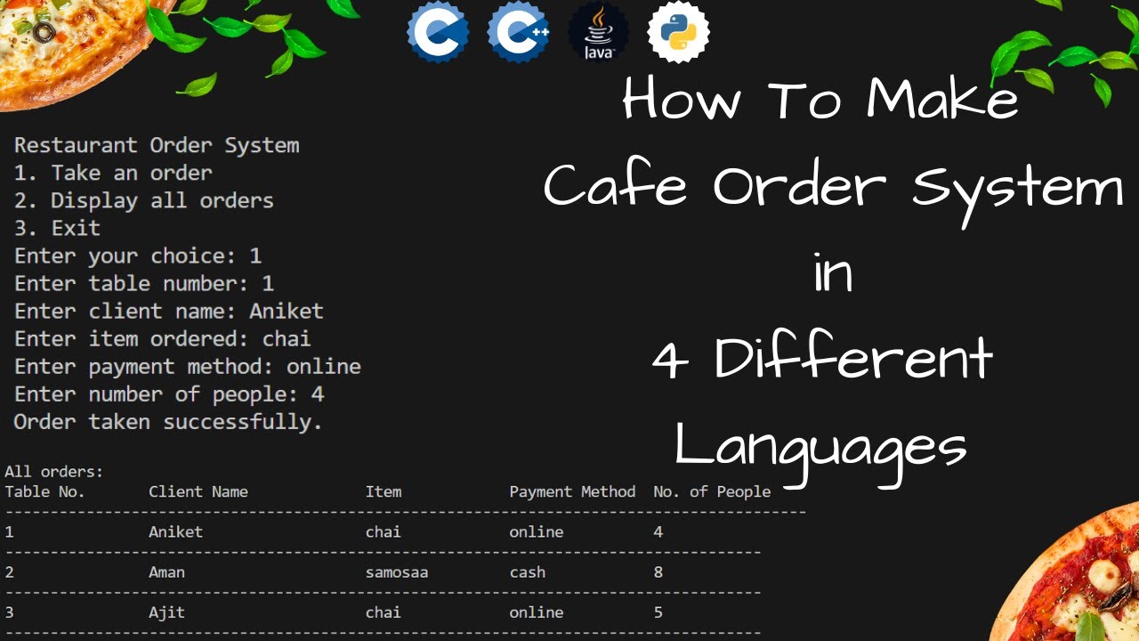 Cafe Order System Using C Cpp Java And Python Computer Science