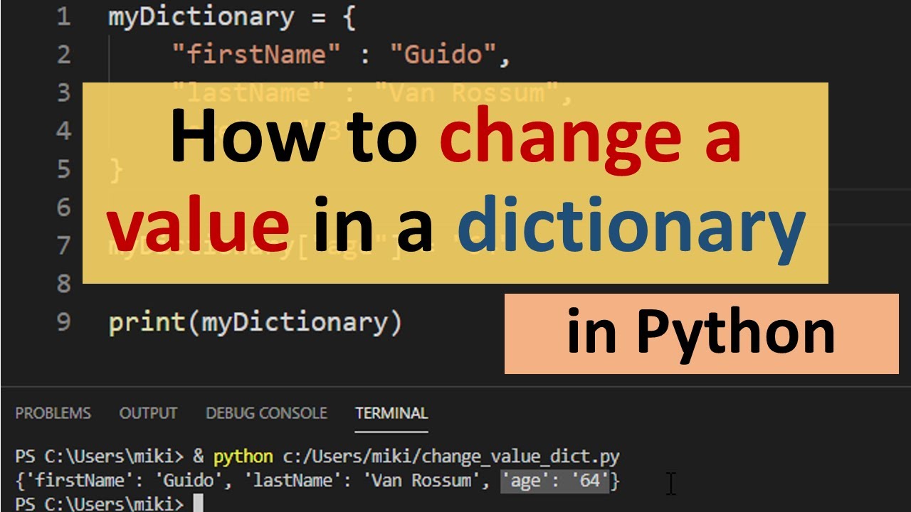 How To Change A Value In Dictionary In Python Youtube