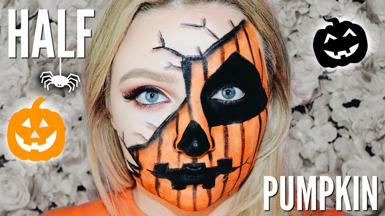 Half Pumpkin Face Halloween Makeup Tutorial 笙 Tobie Jean Youtube