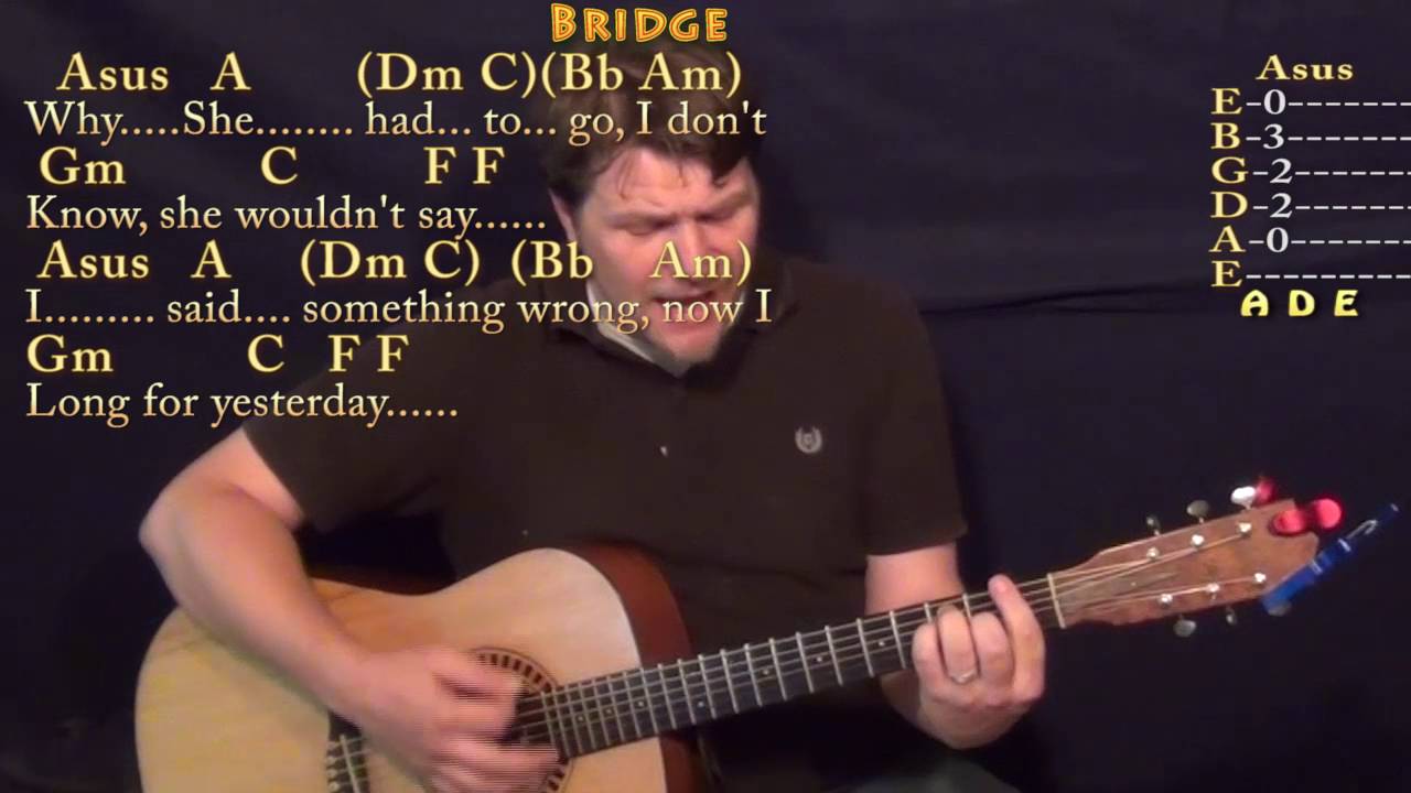 Yesterday Beatles Guitar Cover Lesson In F With Chords Lyrics