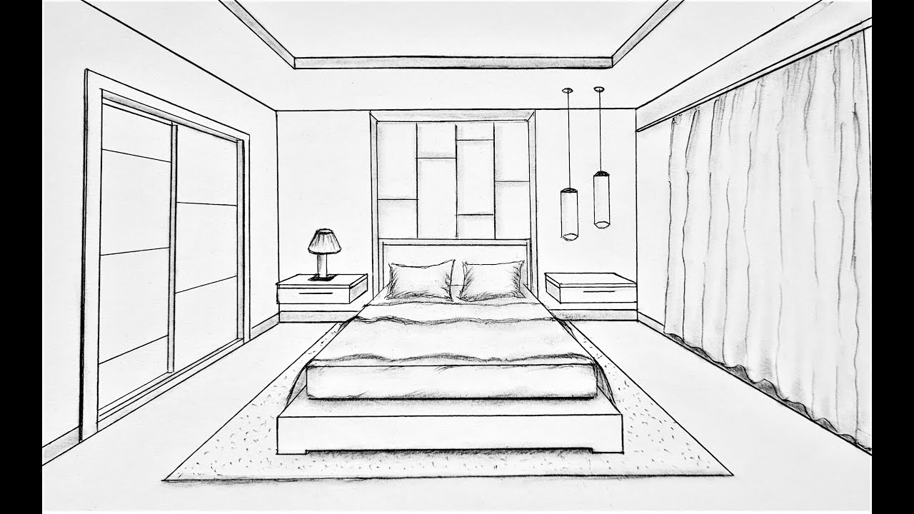 One Point Perspective Drawing Interior