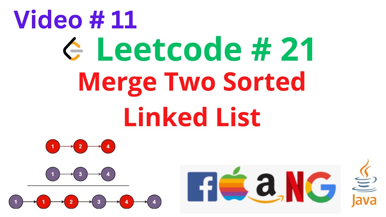Merge Two Sorted Linked List Leetcode 21 Java Linked List Youtube