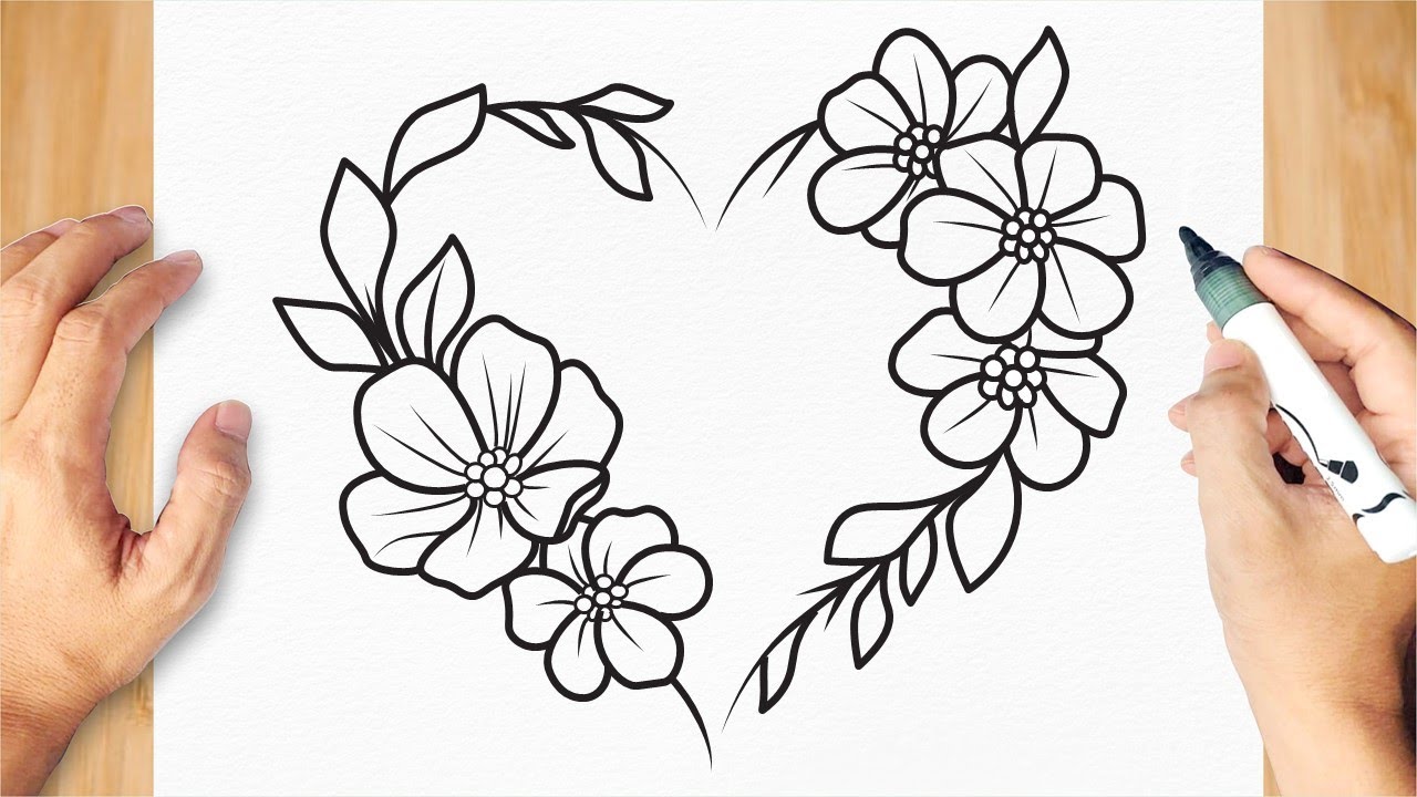 How To Draw A Heart With Flowers How To Draw Heart Shape Flowers