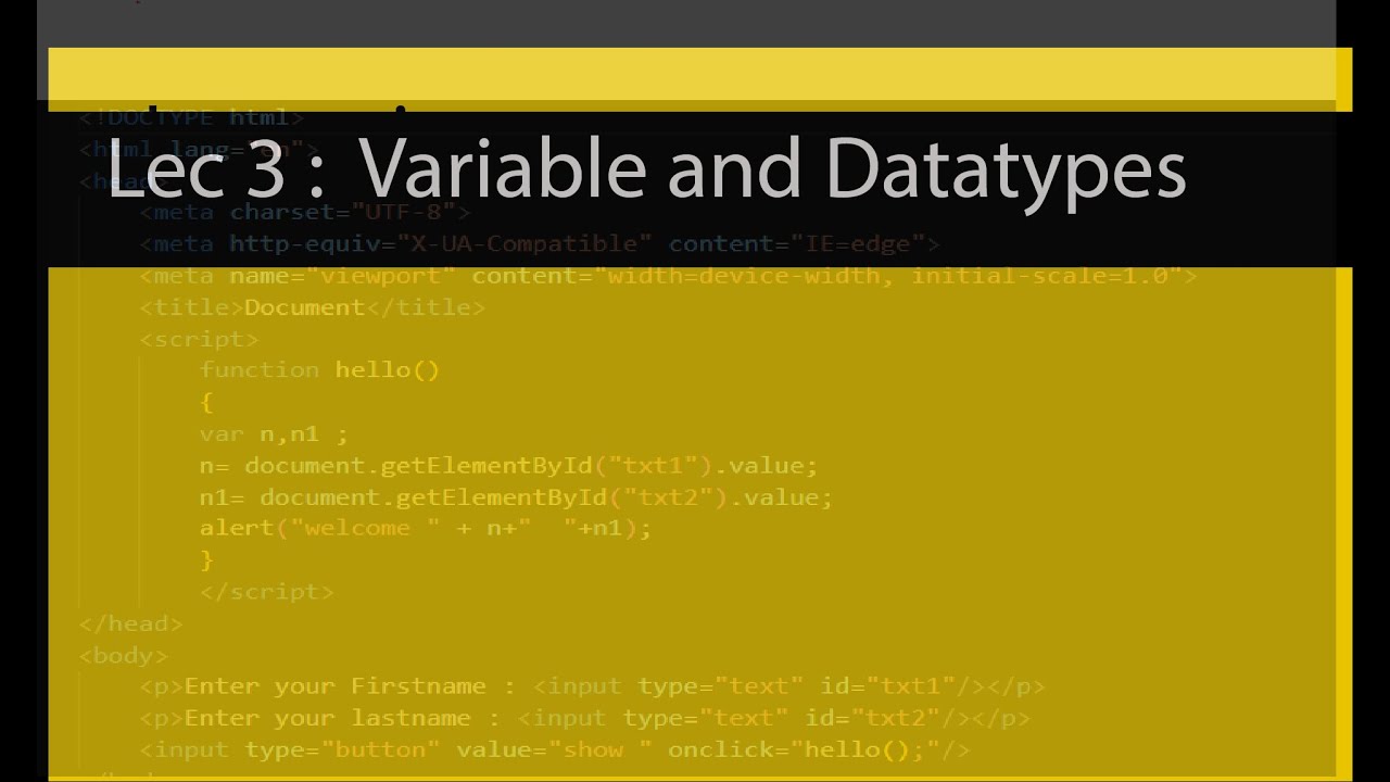 Lec 3 Variable And Datatypes In Javascipt Javascript Tutorials