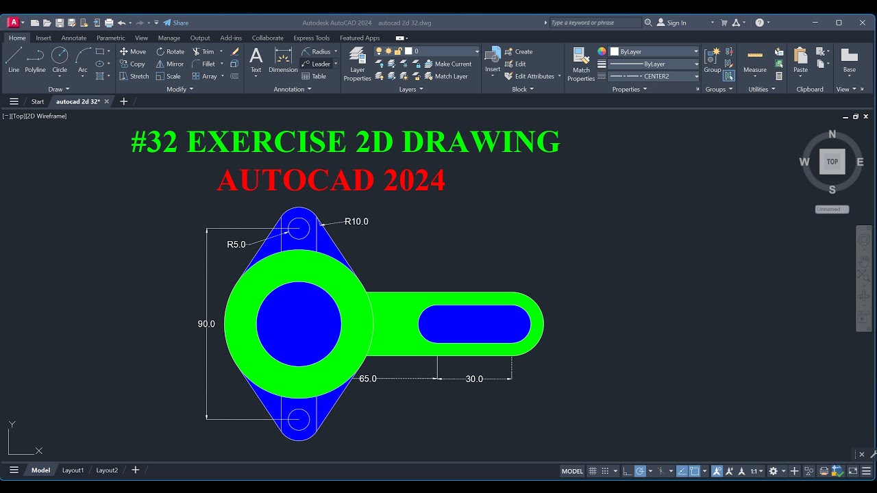 Autocad 2d Exercise 32 A Quick Easy Guide Youtube