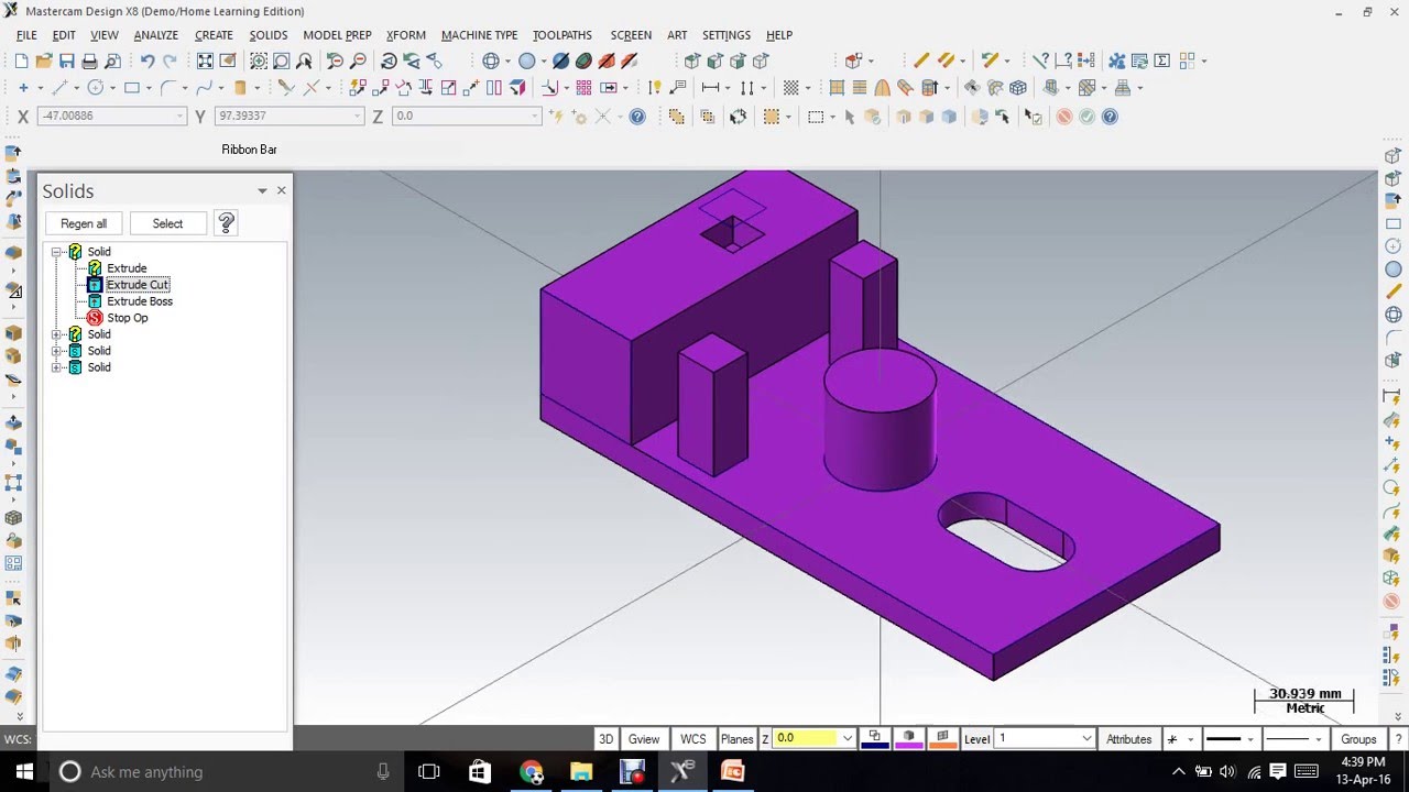 Mastercam 3d Tutorial 2016 Youtube