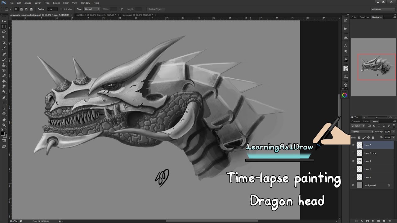 Dragon Head Painting Using Photoshop Digital Art Time Lapse How To Draw
