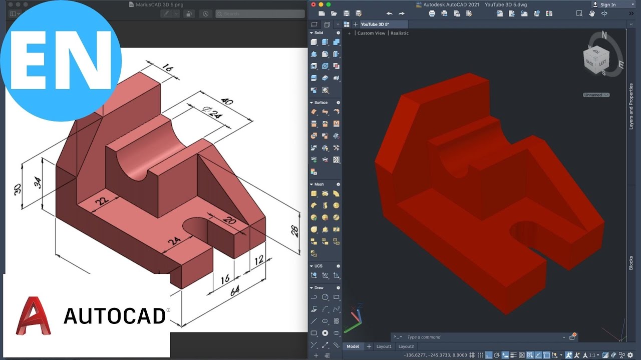 Autocad 3d Tutorial For Beginners Exercise 5 Youtube