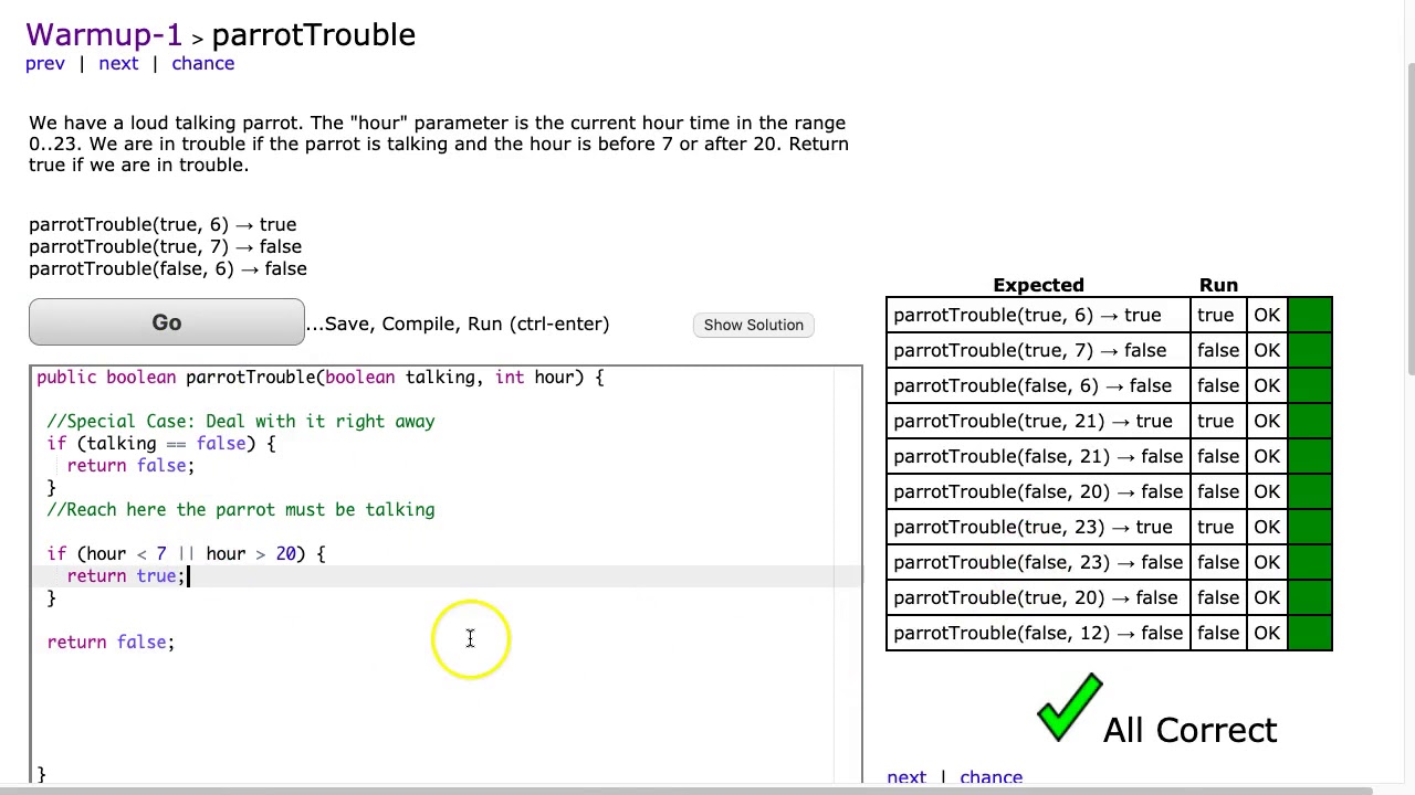 Codingbat Parrottrouble Java Youtube