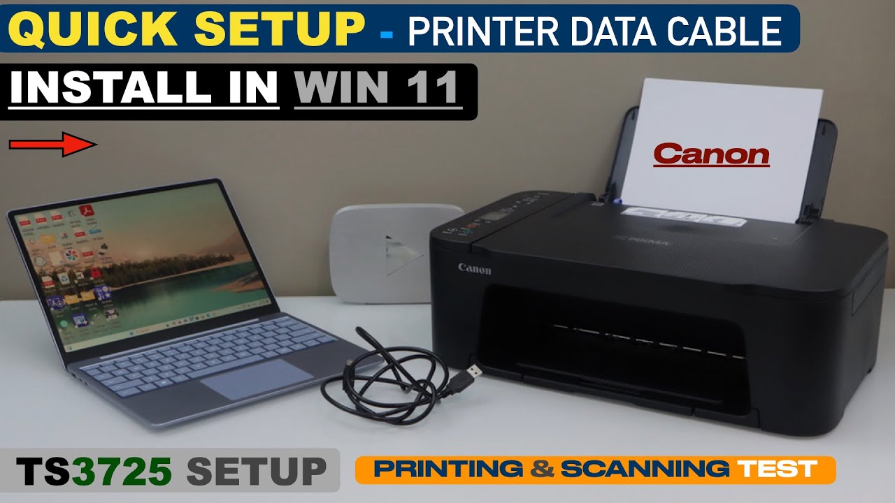 Canon Pixma Ts3725 Setup Quick Data Cable Setup Windows 11 Wired