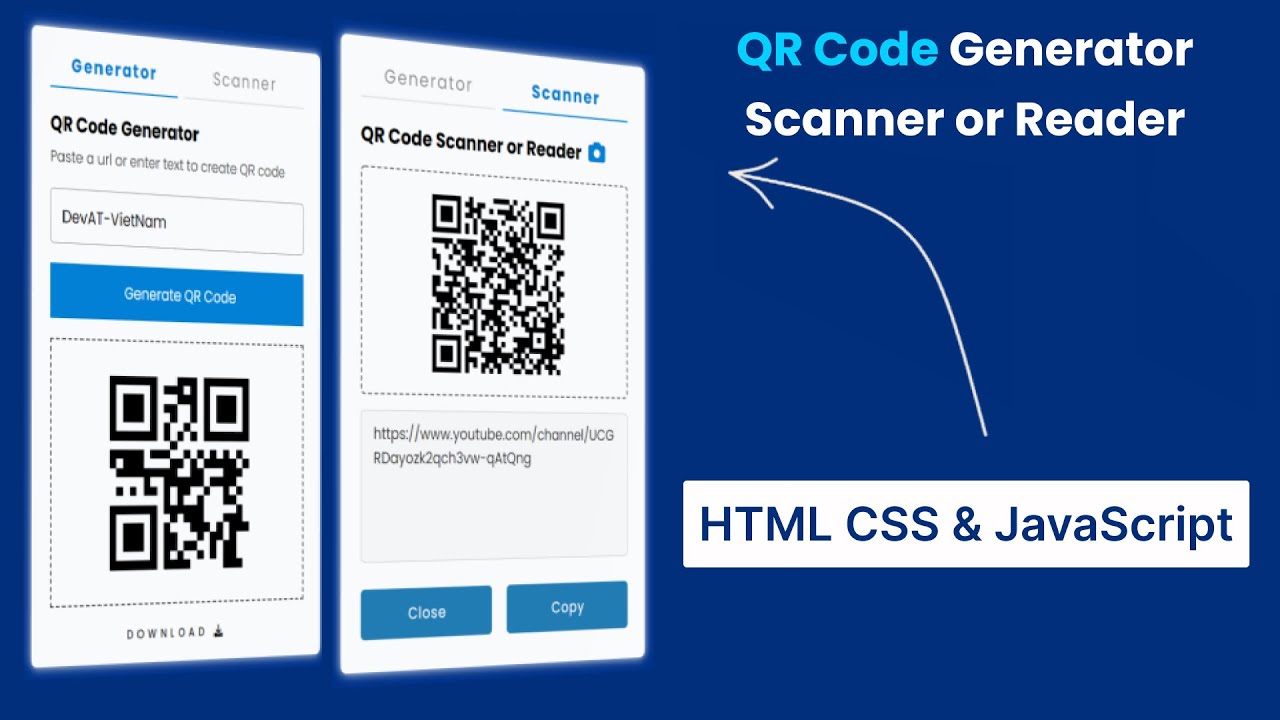 Qr Code Generator Scanner Or Reader With Html Css Javascript Youtube