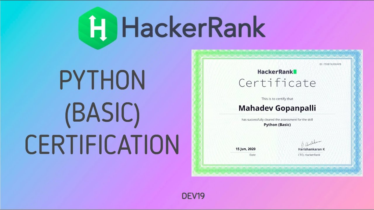 Python Basic Certification Hackerrank Certifications Youtube