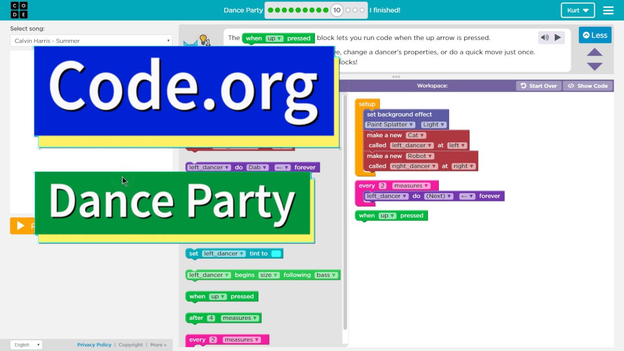 Dance Party Puzzle 10 Code Org Tutorial With Answers Youtube