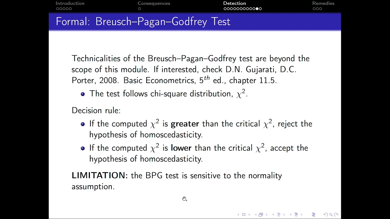 8 7 Detection Of Heteroscedasticity Breusch Pagan Godfrey And White