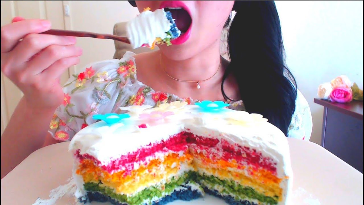 Asmr Eating рџќ Rainbow Cake рџґѓiced Coffee No Talking Youtube