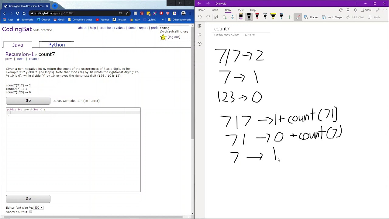 Recursion 1 Count7 Java Solution Codingbat Youtube