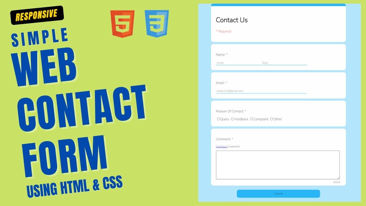 Responsive Simple Web Contact Form Using Html Css Build Responsive