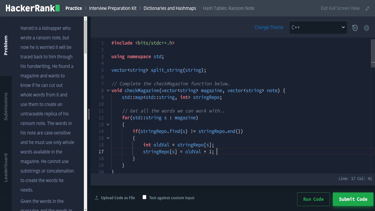 Hackerrank Interview Prep Kit Problem 10 Ransom Note Youtube