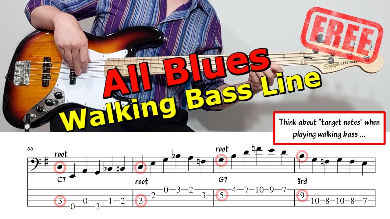 All Blues Walking Bass Line рџћє Bass Guitar Lesson рџћё Youtube