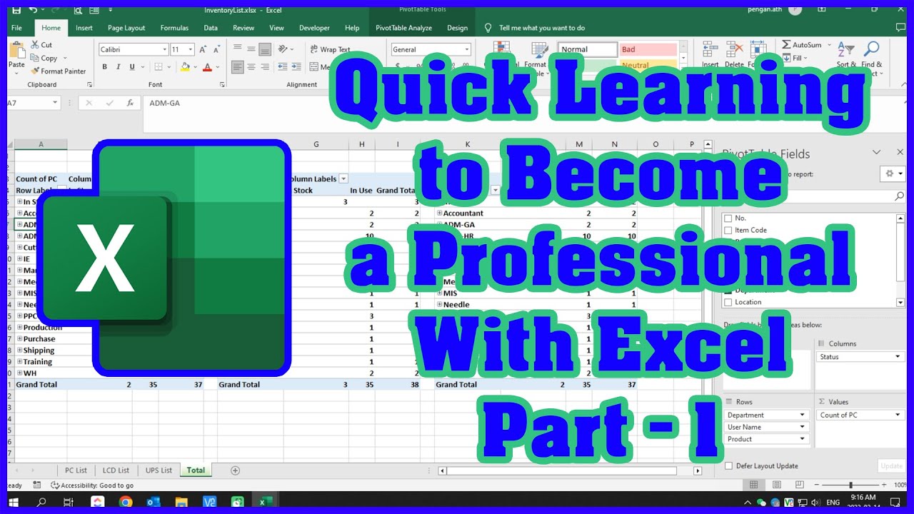 Share It Learn To Become A Professional With Excel Part 1 Youtube