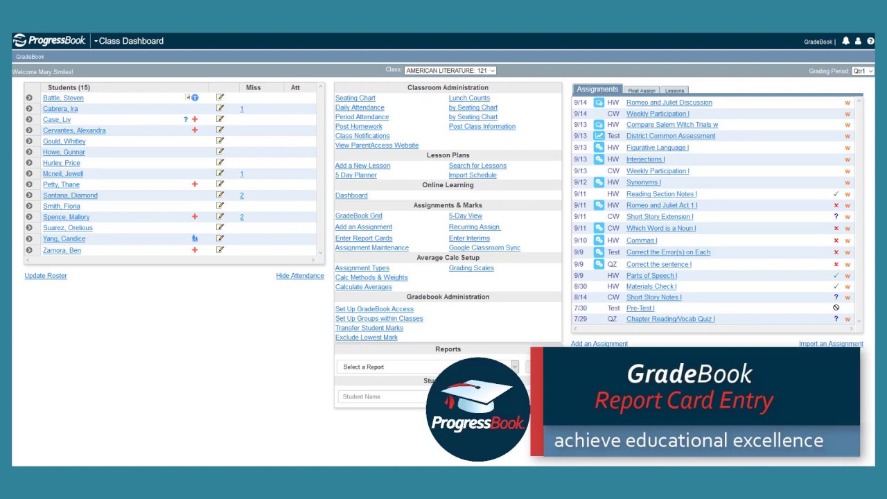 Progressbook Gradebook Report Card Entry Youtube
