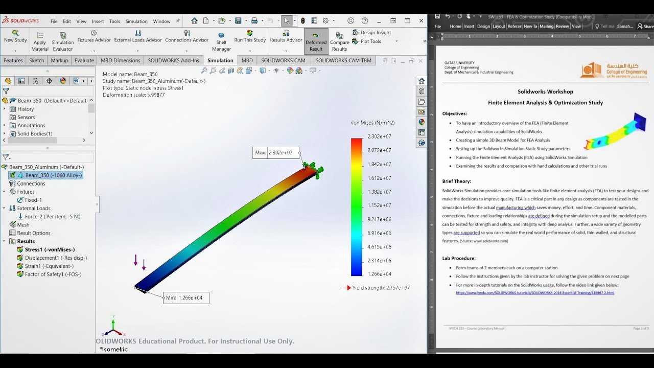 Solidworks Fea Optimization Study Youtube