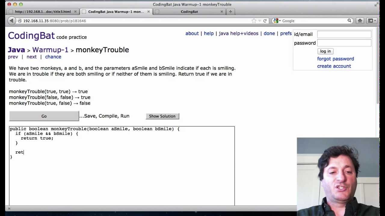 Codingbat 3 Java If Boolean Solution Code 1 Youtube