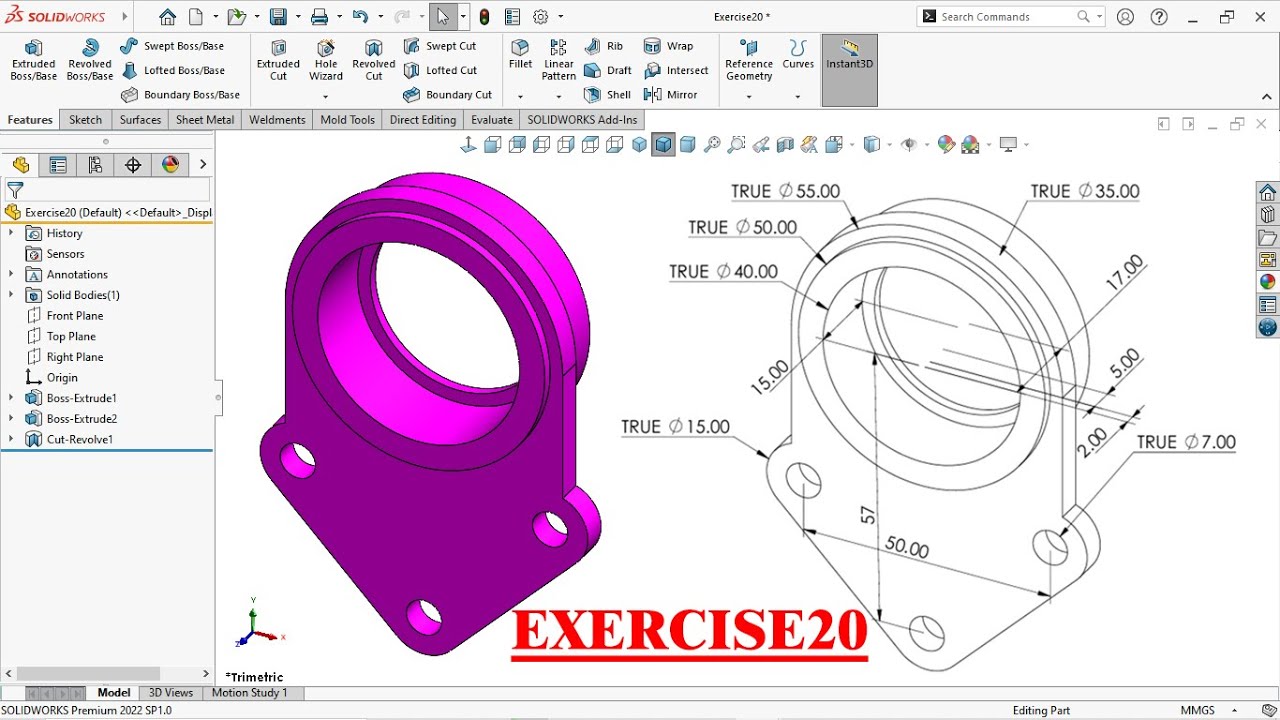 Solidworks Exercise Tutorial Exercise20 Youtube