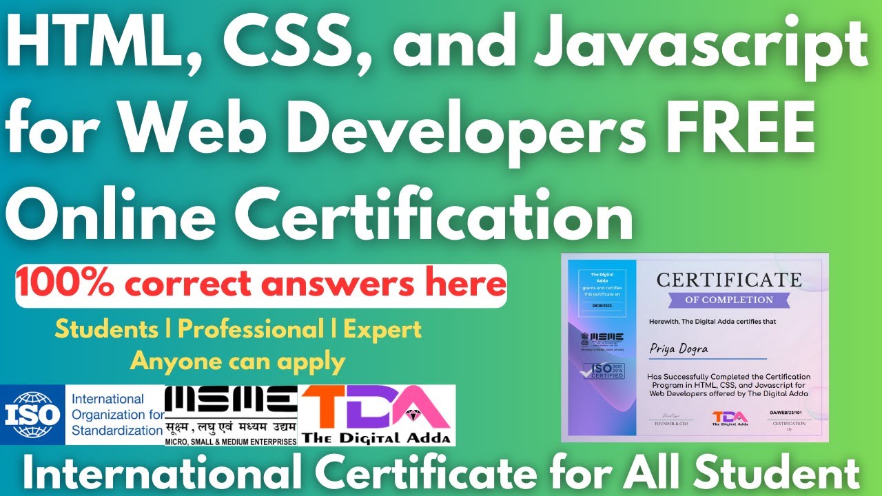 Web Developers Free Certifications Html Css Javascript Free Courses