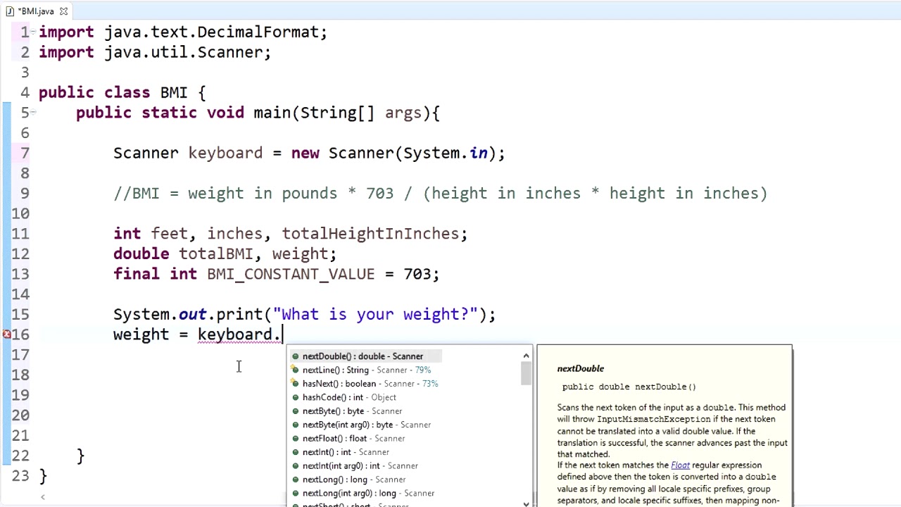 Java Programming Tutorial 7 Scanner Class Bmi Program Youtube