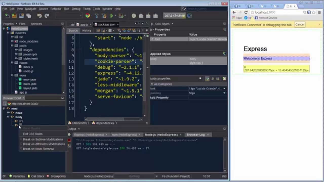 New In Netbeans Ide 8 1 Web App Development With Node Js Youtube