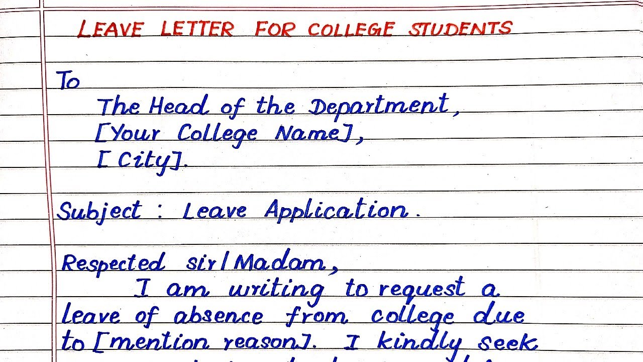 Leave Request Letter Format For College Infoupdate Org